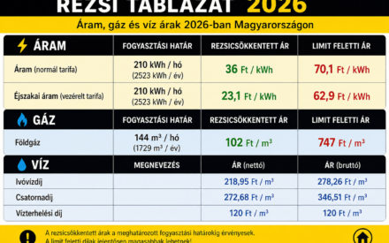 Rezsi táblázat 2026 - áram, gáz és víz árak: ennyit fizetünk majd ki ...